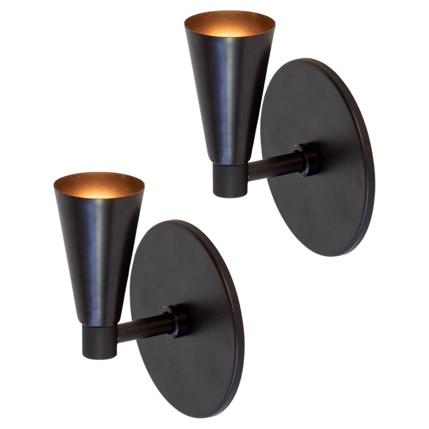 Pair of Cone 1 Wall Sconces by Research.Lighting, Black, Made to Order ...