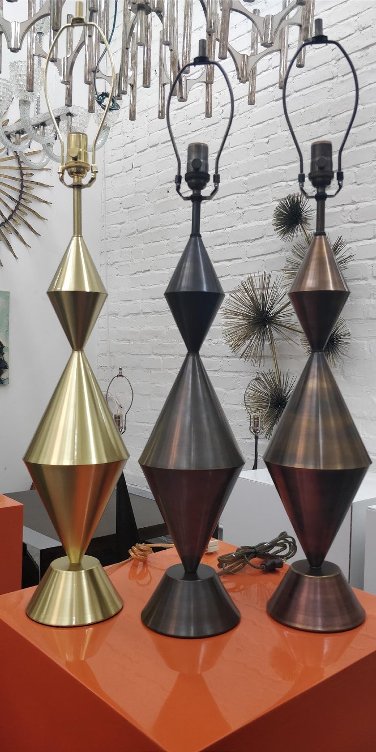 Pair of Conical Brass Sculpture Lamps For Sale at 1stDibs