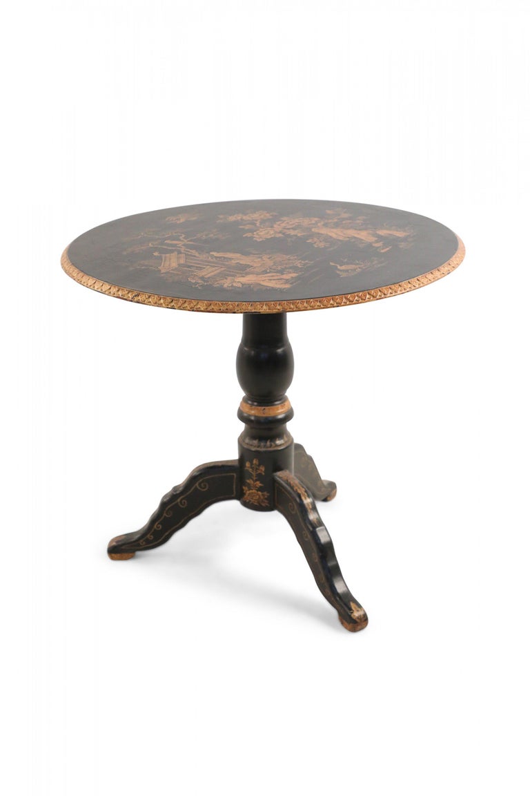 Pair of Contemporary Chinese Hand Painted Black and Gold Center Tables ...