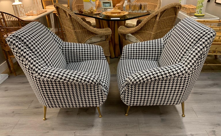 Pair of Contemporary Houndstooth Black and White Lounge Chairs at 1stDibs