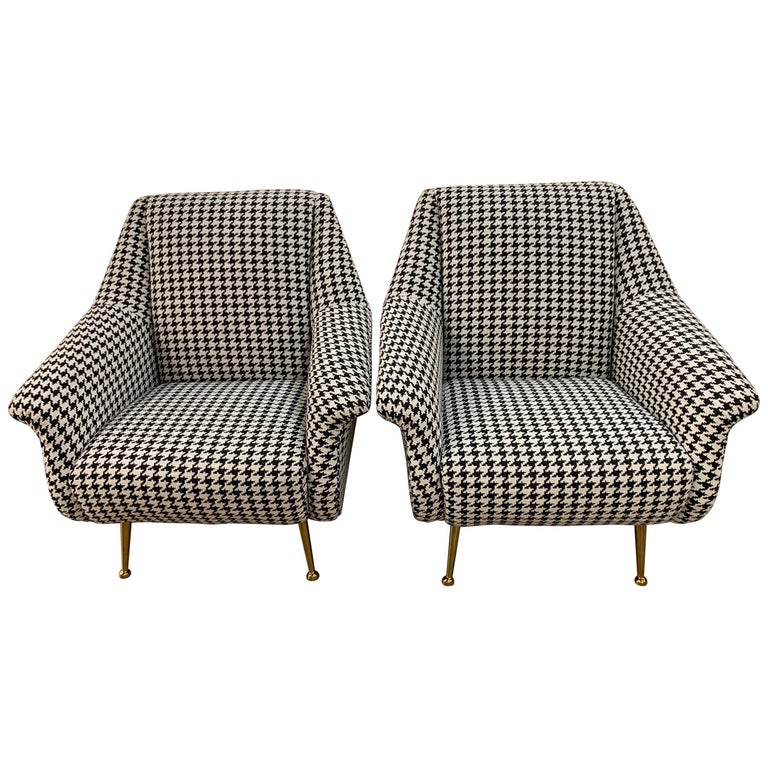 Pair of Contemporary Houndstooth Black and White Lounge Chairs at 1stDibs