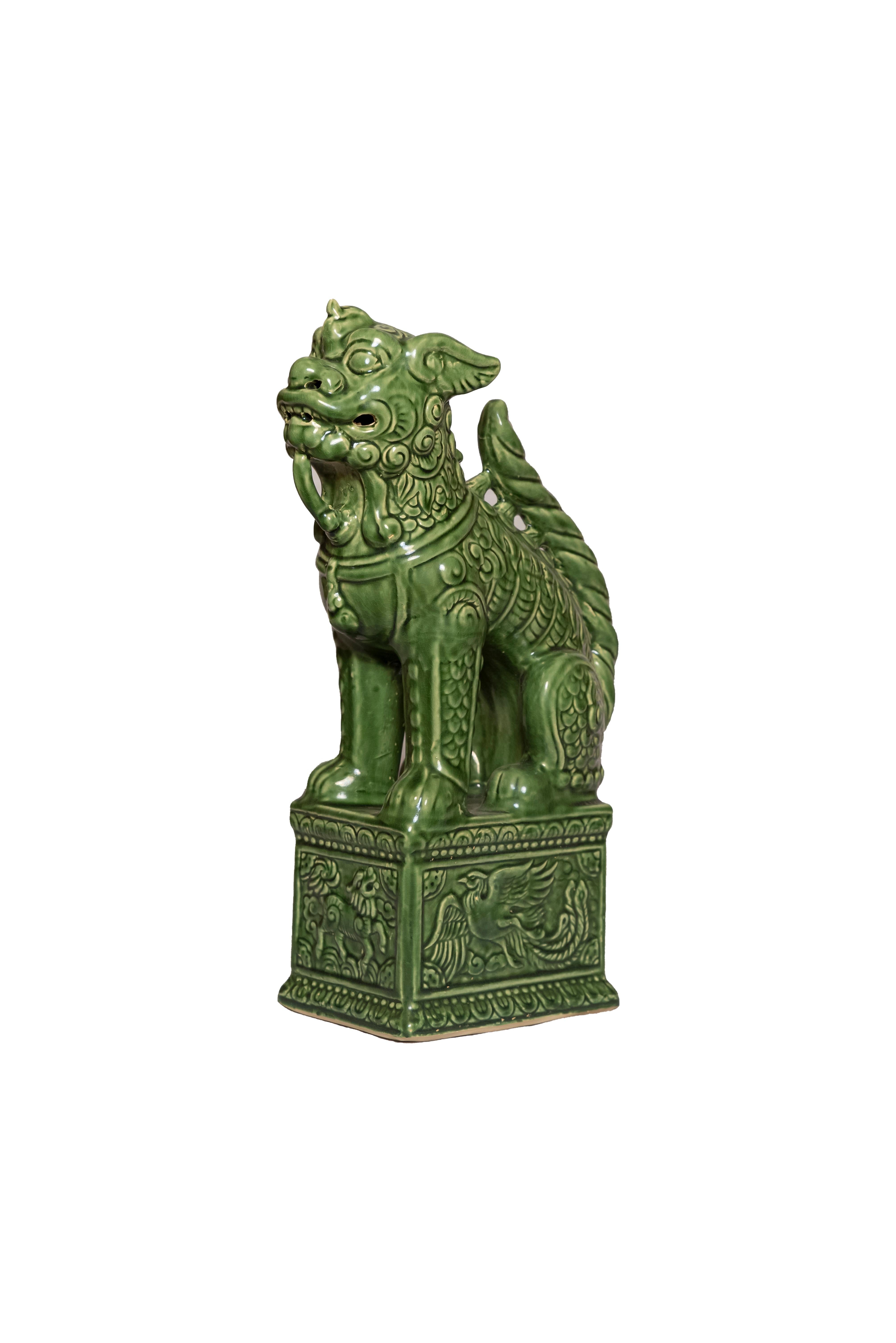 Pair of Contemporary Large Green Glaze Ceramic Foo Dog Sculptures For ...