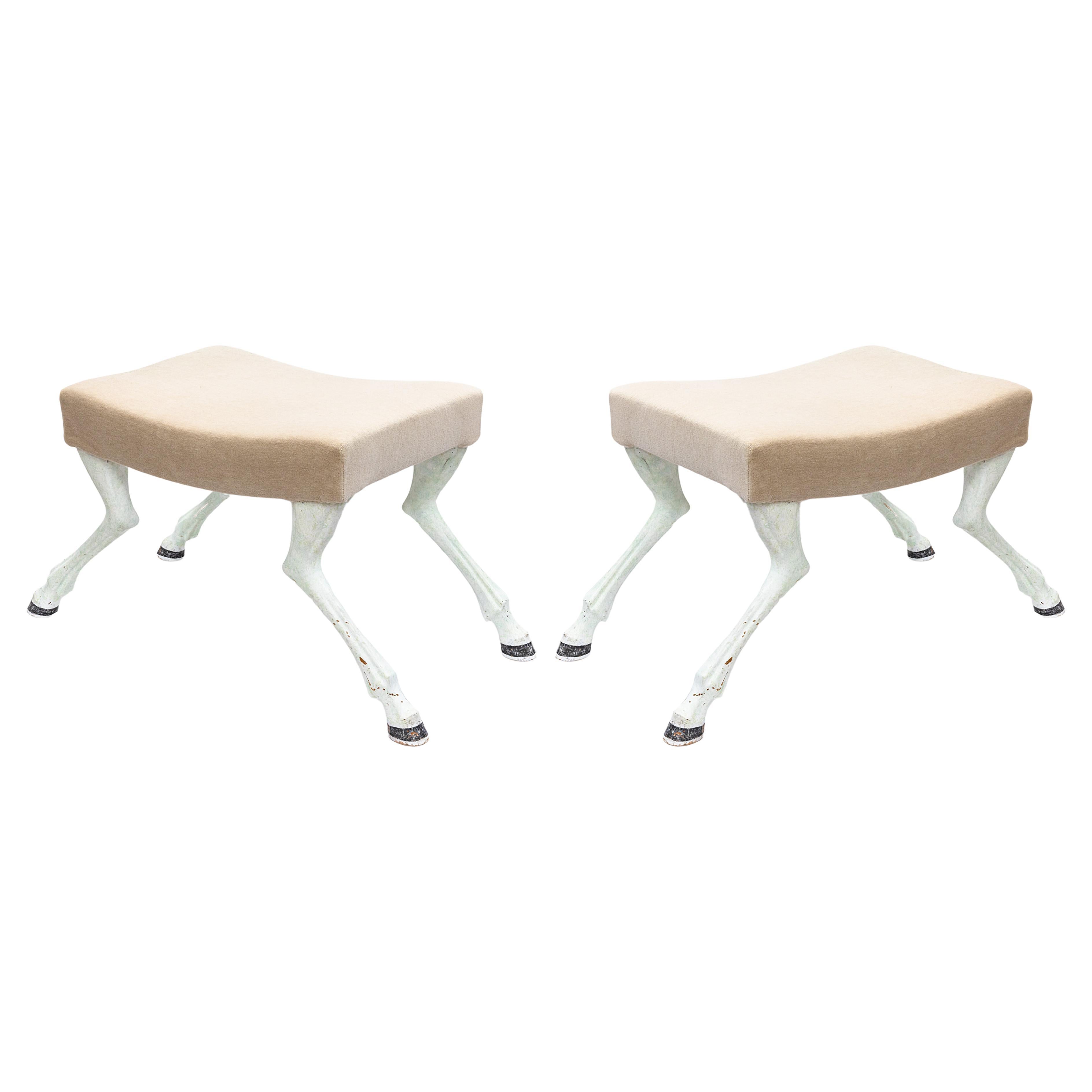 Pair of Contemporary Modern Beige Fabric Painted Goat Leg Bench Stool ...
