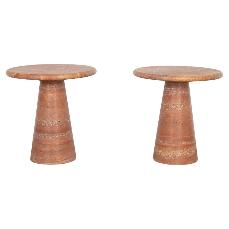 Pair of Contemporary Red Travertine Side Tables at 1stDibs