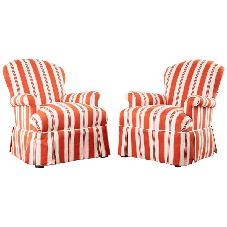 Pair of Contemporary Rolled Arm Striped Lounge Chairs at 1stDibs
