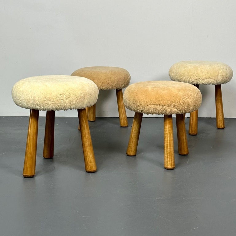 Pair of Contemporary Scandinavian Modern Style Beige Sheepskin Stools ...