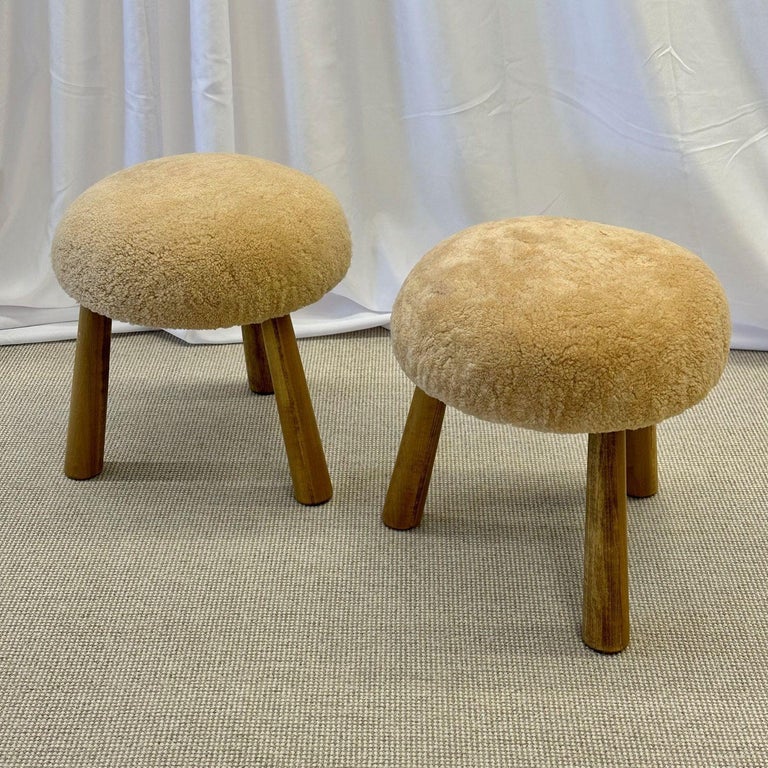 Pair of Contemporary Scandinavian Modern Style Sheepskin Foot-Stools ...