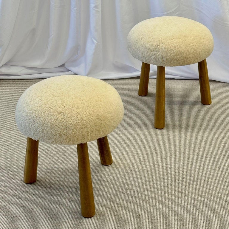 Pair of Contemporary Scandinavian Modern Style Sheepskin Foot-Stools ...