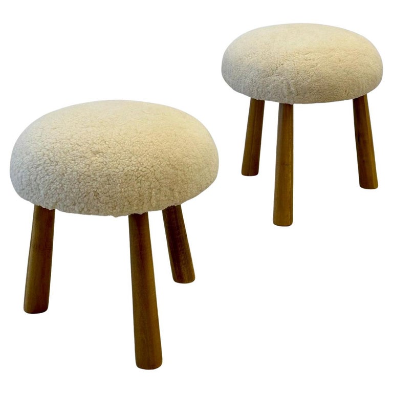 Pair of Contemporary Scandinavian Modern Style Sheepskin Foot-Stools ...