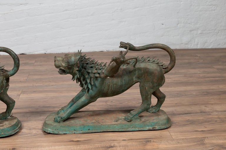 Pair of Contemporary Cast Bronze Mythological Guardian Animal ...