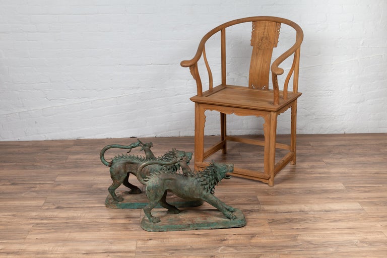 Pair of Contemporary Cast Bronze Mythological Guardian Animal ...