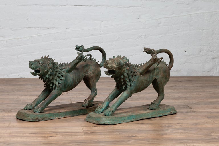 Pair of Contemporary Cast Bronze Mythological Guardian Animal ...