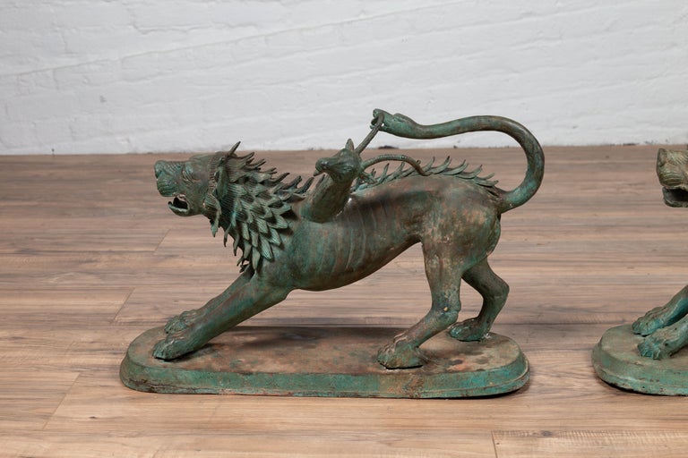 Pair of Contemporary Cast Bronze Mythological Guardian Animal ...