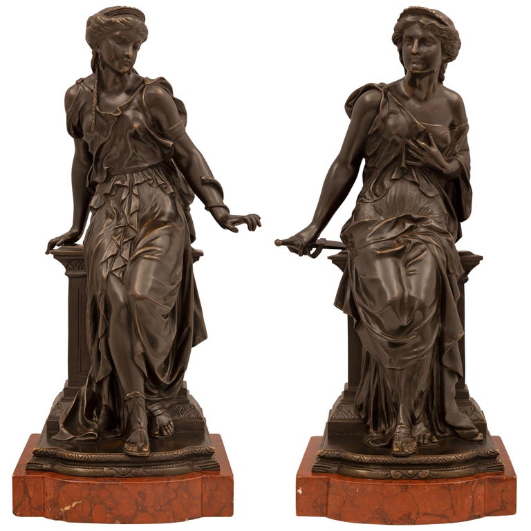 Pair Of Continental 19th Century Neo-Classical St. Bronze And Marble ...