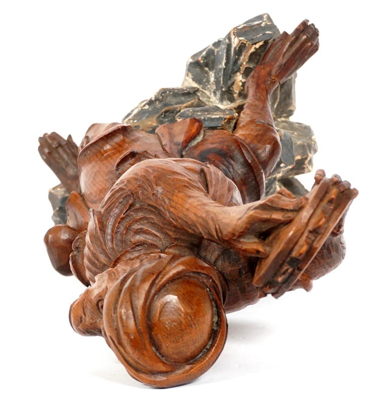 Pair of Continental Carved Wood Monkeys with Tambourine For Sale at 1stDibs