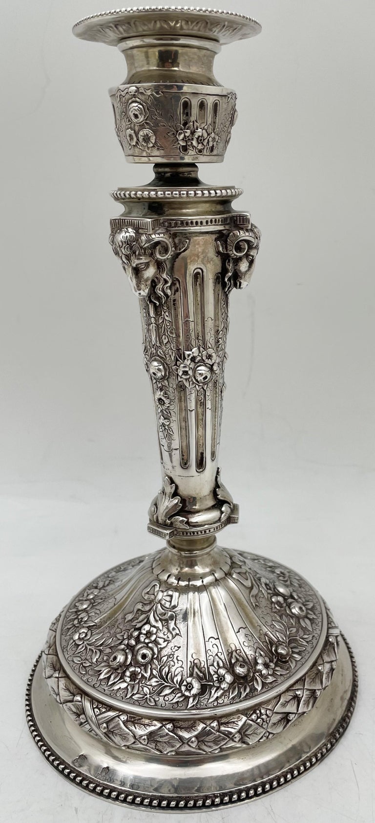 Pair of Continental Chased Silver Candlesticks from 19th Century with ...