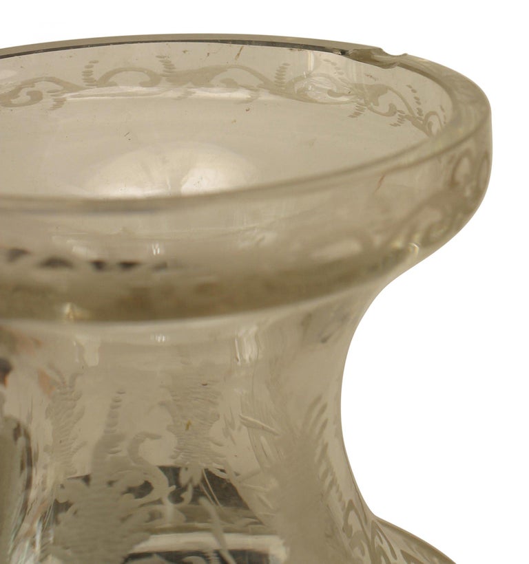 Pair of Continental German Etched Crystal Vases For Sale at 1stDibs