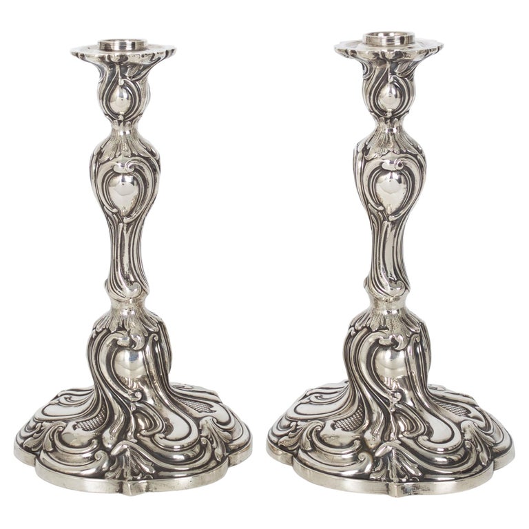 Pair of Continental Rococo 13 Loth Silver Antique Candlesticks, 19th ...