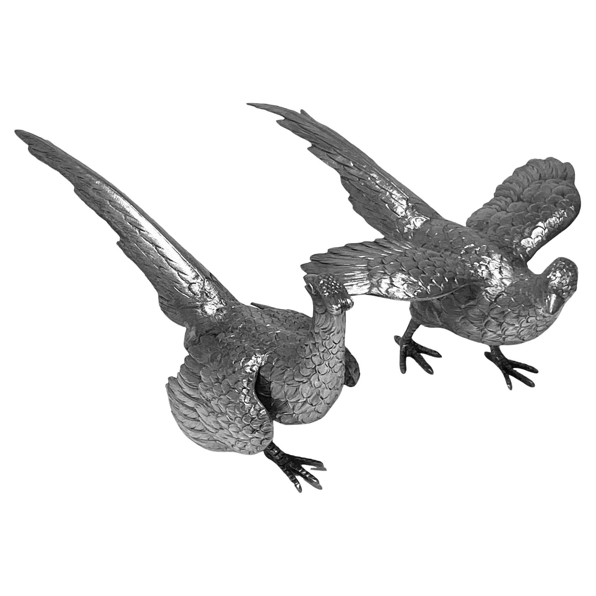 Pair of Mid-Century Silvered Metal Pheasants For Sale at 1stDibs ...