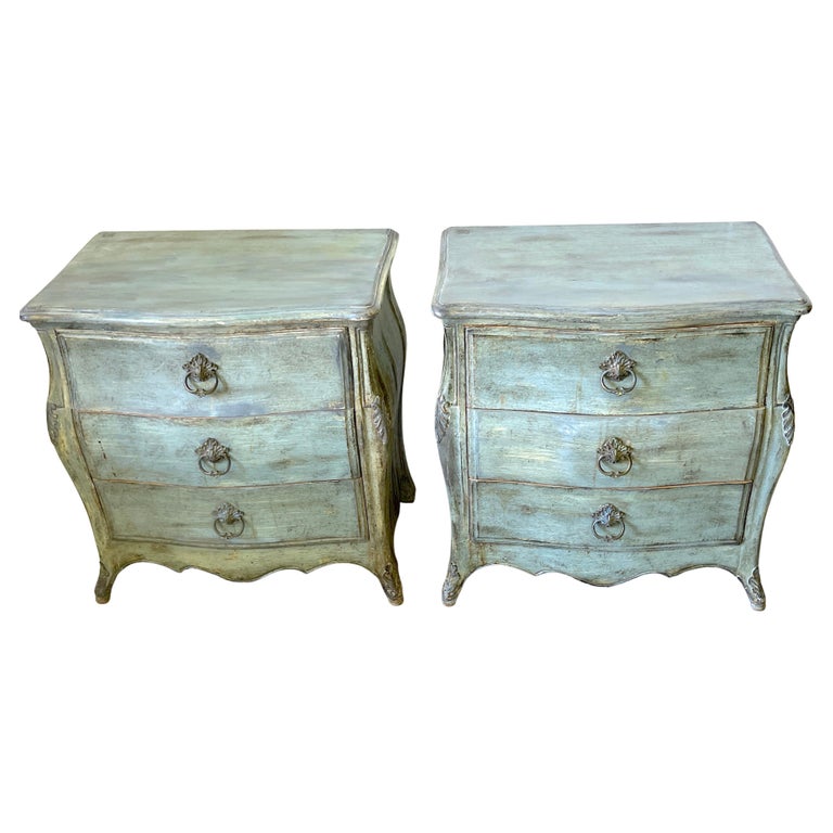 Pair of Continental Style Distressed Blue Bombe Chests /Nightstands For ...