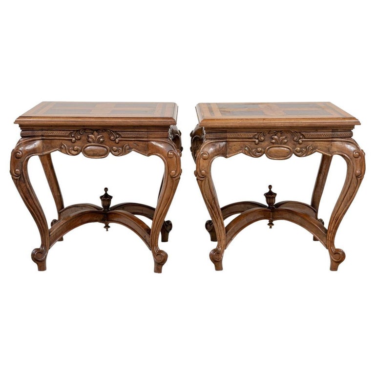 Pair of Continental Style Inlaid Wood Side Tables For Sale at 1stDibs