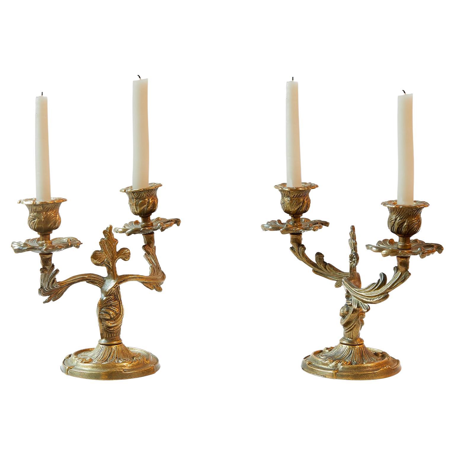 Pair of Bayonet Polished Steel and Copper Candelabra For Sale at 1stDibs