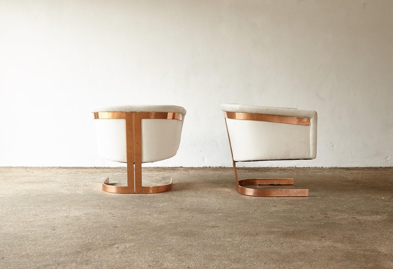 Pair of Copper Framed Cantilevered Chairs, 1970s / Milo Baughman Style ...