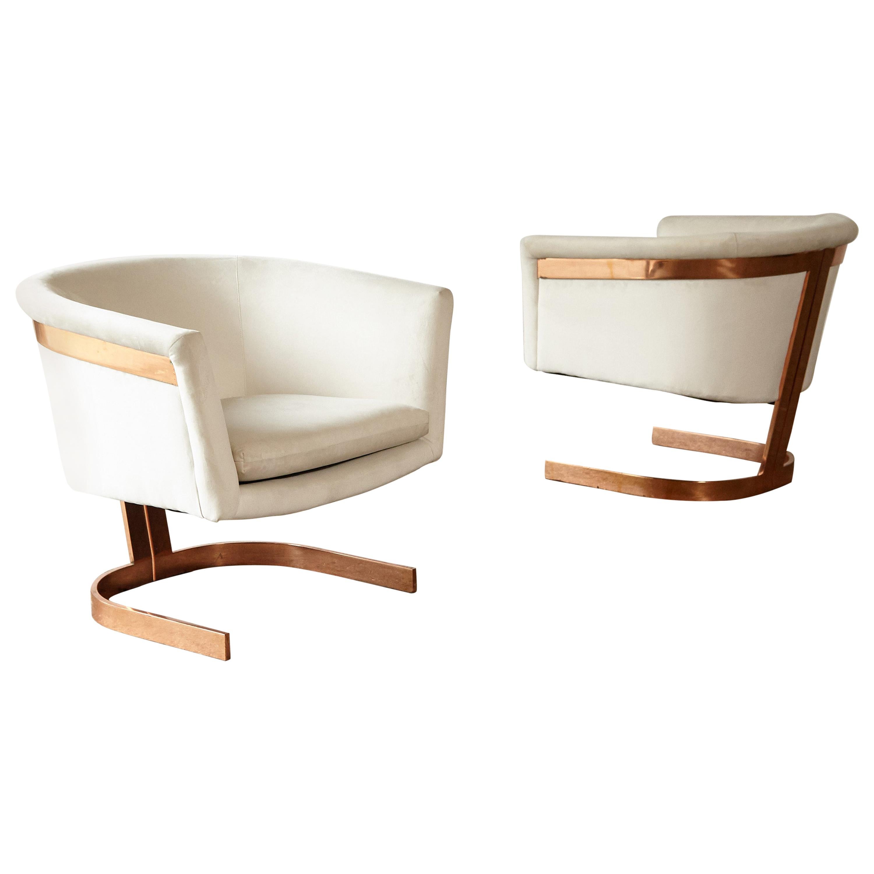 Pair of Copper Framed Cantilevered Chairs, 1970s / Milo Baughman Style ...