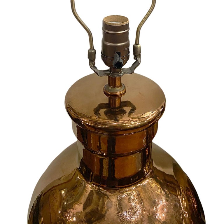 Pair of Copper Luster Porcelain Lamps For Sale at 1stDibs