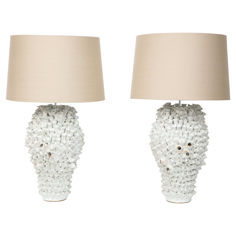 Pair of Coral Ceramic Table Lamps, in Stock For Sale at 1stDibs