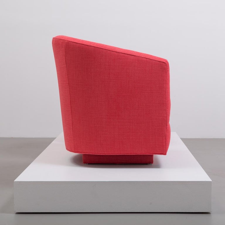 Pair of Coral Linen Upholstered Swivel Tub Chairs For Sale at 1stDibs