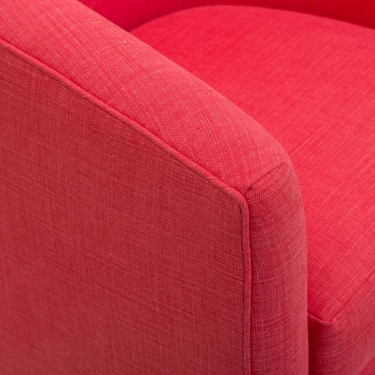 Pair of Coral Linen Upholstered Swivel Tub Chairs For Sale at 1stDibs