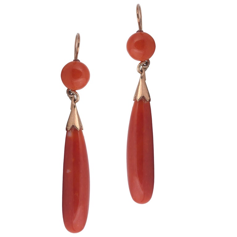 Pair of Coral Pendent Earrings at 1stDibs