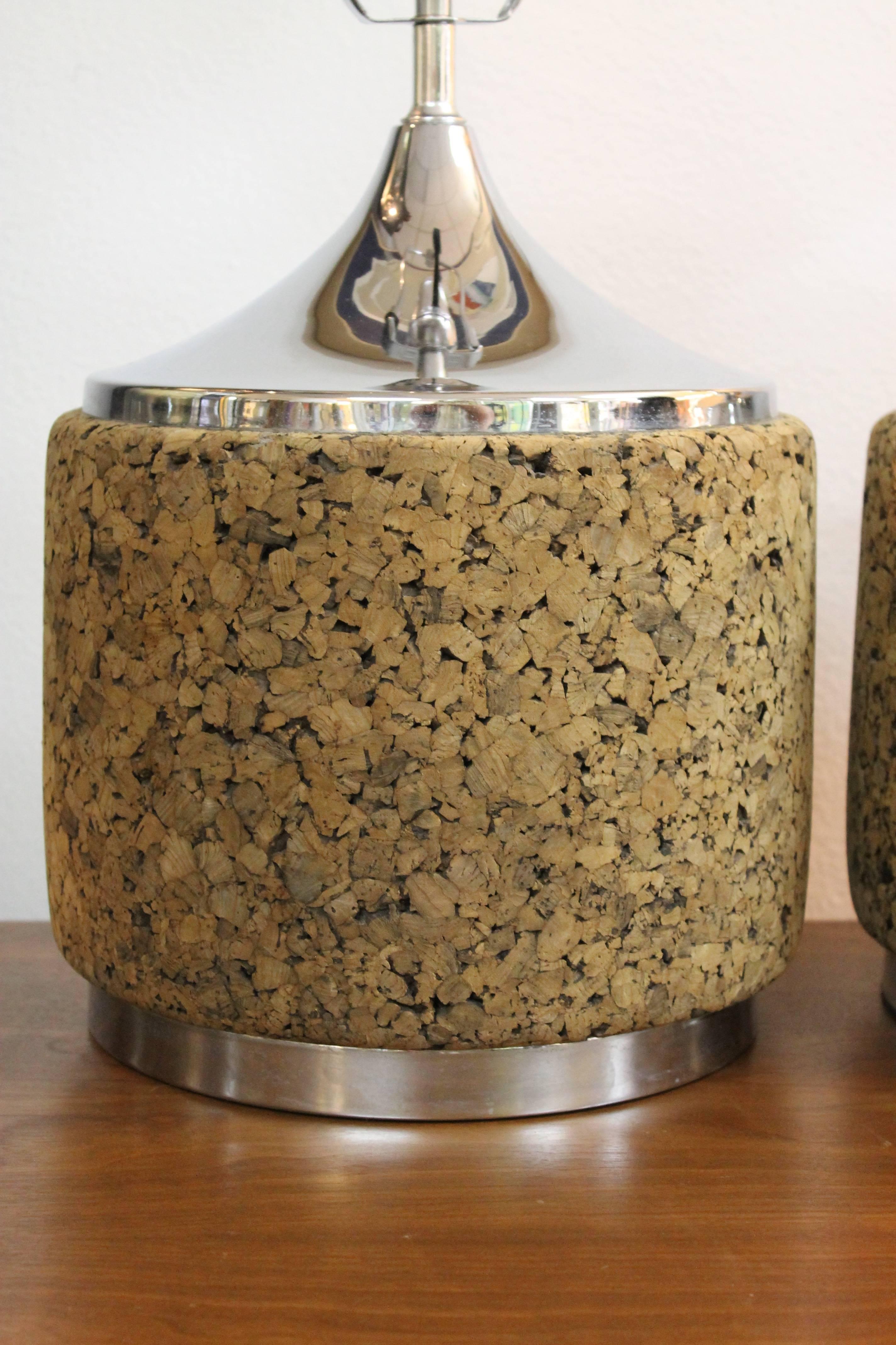 Pair of Cork and Steel Table Lamps at 1stDibs | cork and steel