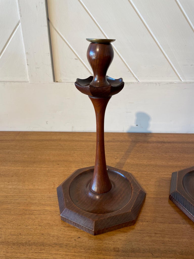 Pair of Cotswold School Turned Candlesticks For Sale at 1stDibs