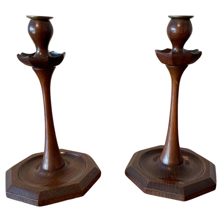 Pair of Cotswold School Turned Candlesticks For Sale at 1stDibs