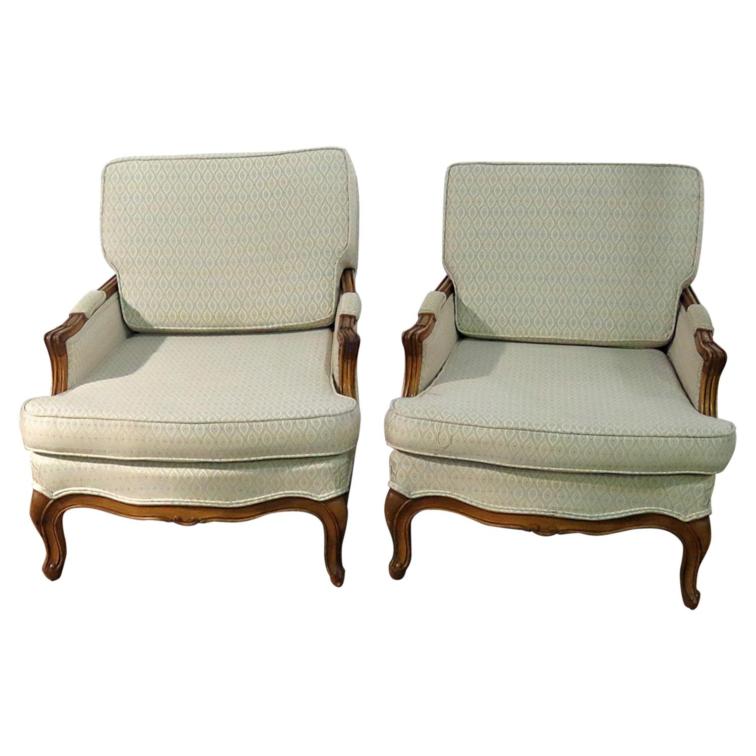 Lovely Pair of Statuesque French Country Wingback Chairs Midcentury For ...
