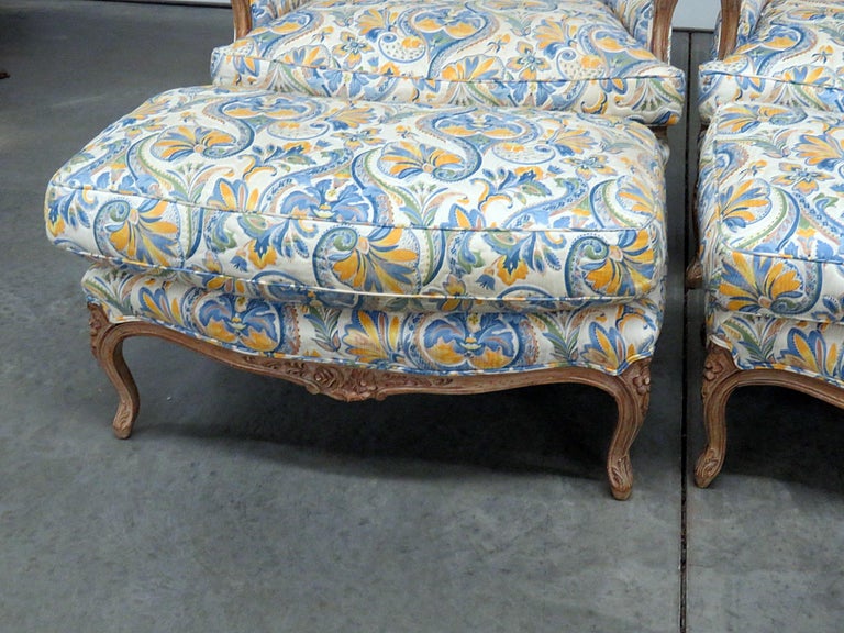 Pair of Country French Style Wingback Chairs and Ottomans For Sale at ...