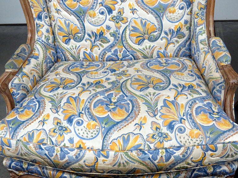 Pair of Country French Style Wingback Chairs and Ottomans For Sale at ...