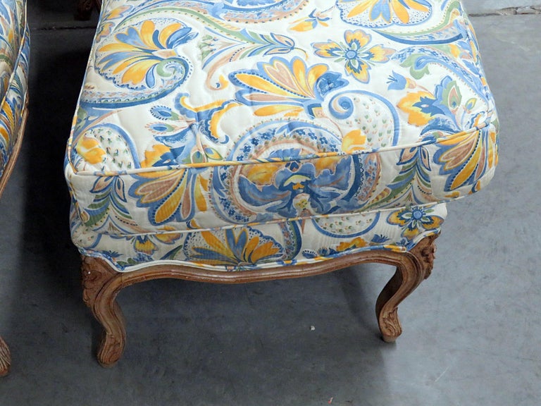 Pair of Country French Style Wingback Chairs and Ottomans For Sale at ...