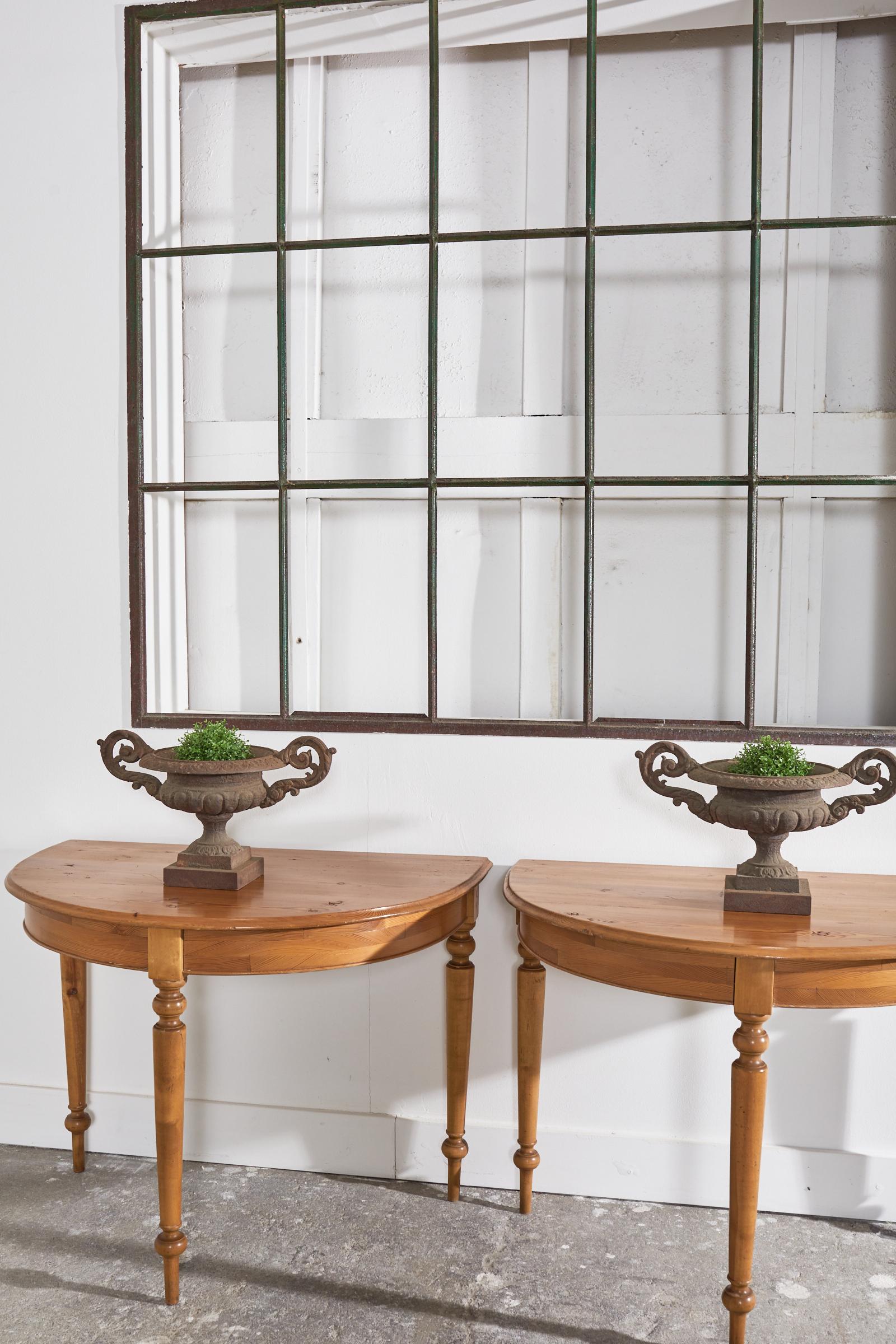 Pair of Country Swedish Pine Demilune Console Tables at 1stDibs