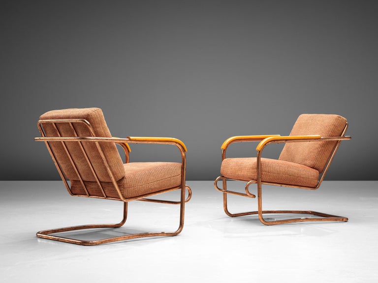 Pair of Cova Armchairs with Copper Frame, Italy, 1930s For Sale at 1stDibs