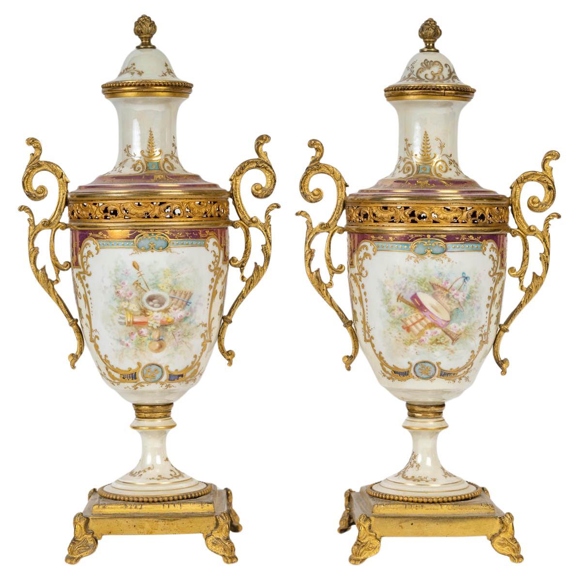 Pair of Sèvres Porcelain Vases, End of the XIXth Century For Sale at ...