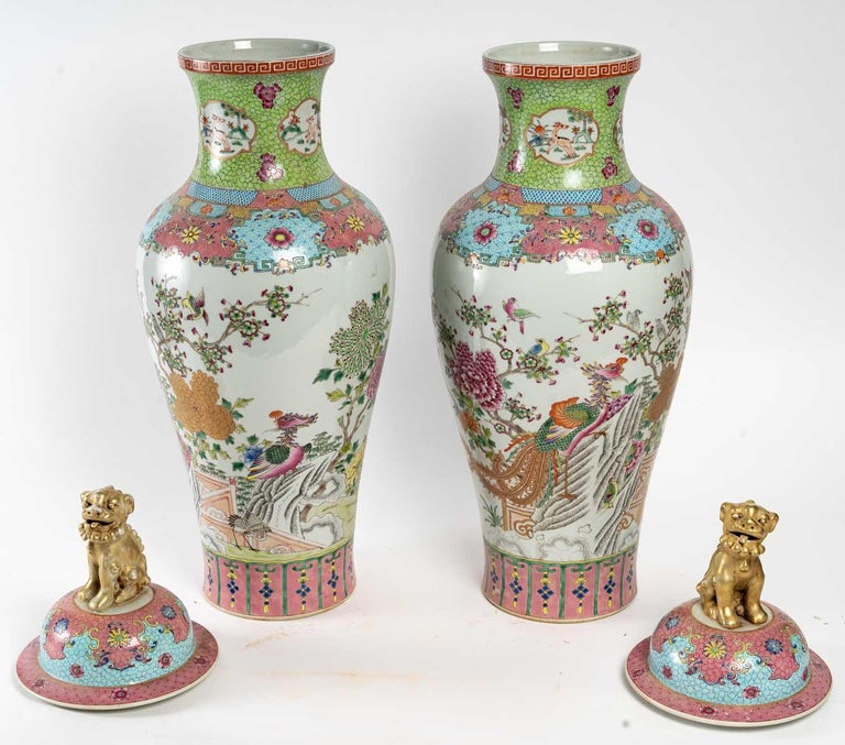 Pair of Covered Vases, Samson, 20th Century For Sale at 1stDibs