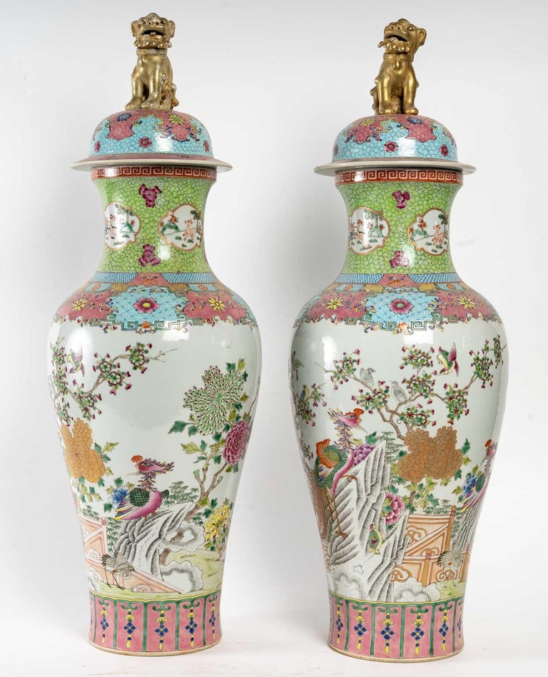 Pair of Covered Vases, Samson, 20th Century For Sale at 1stDibs