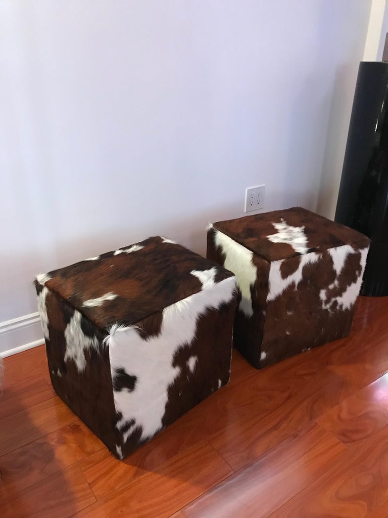 Pair of Cow Hide Benches or Ottomans at 1stDibs