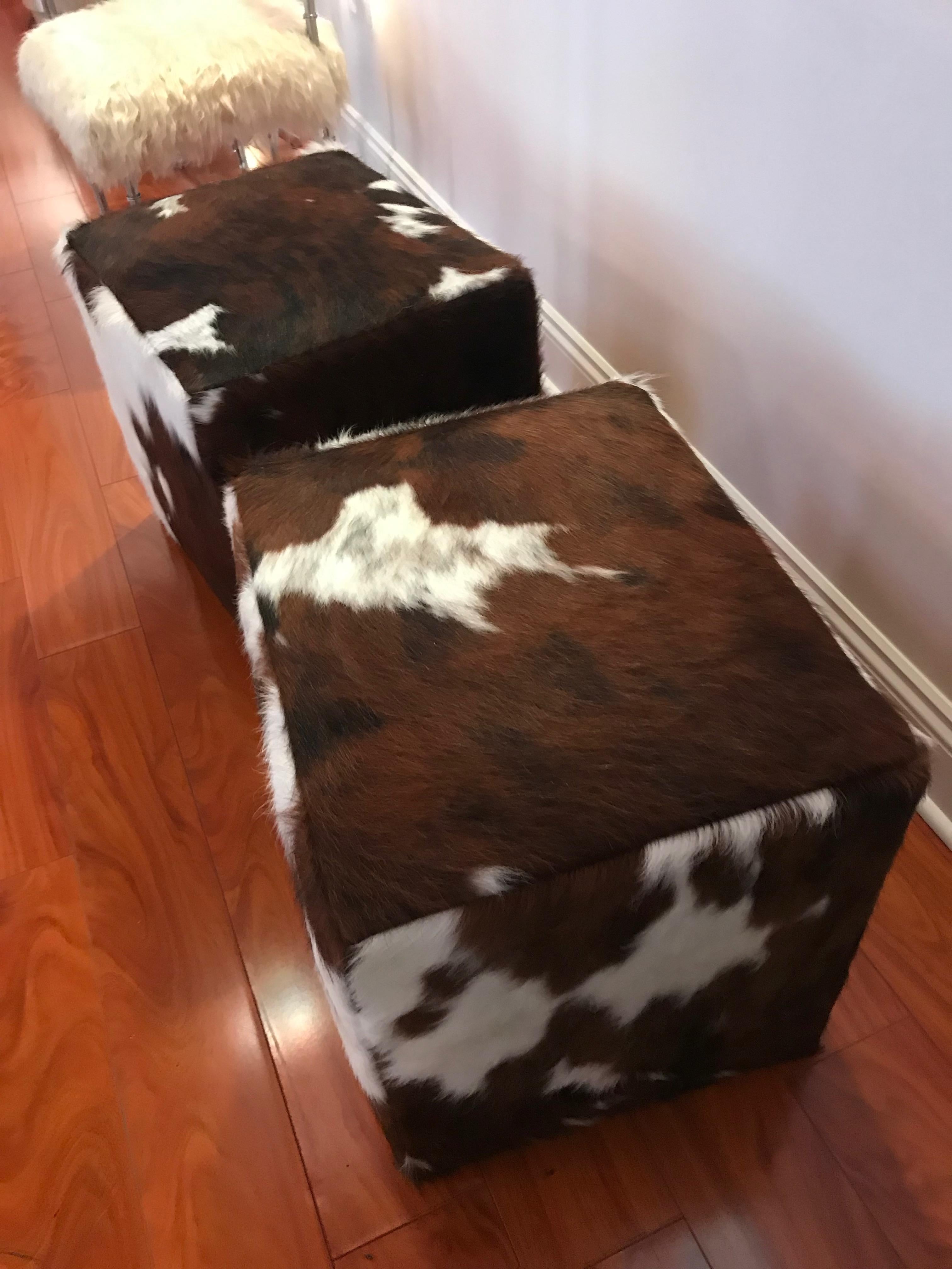 Pair of Cow Hide Benches or Ottomans at 1stDibs