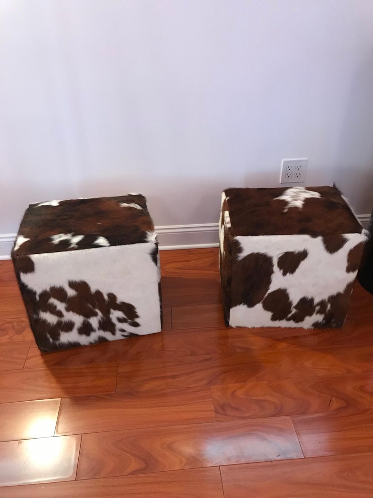 Pair of Cow Hide Benches or Ottomans at 1stDibs