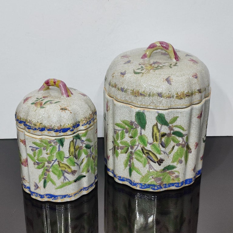 Pair of Craqueled Ceramic Lidded Jars, Vintage from the 1990s For Sale ...