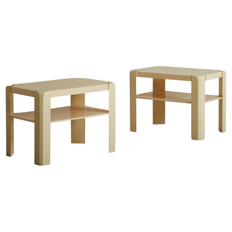 Pair of Cream Lacquer + Brass Side Tables in the Style of Maison Jansen ...